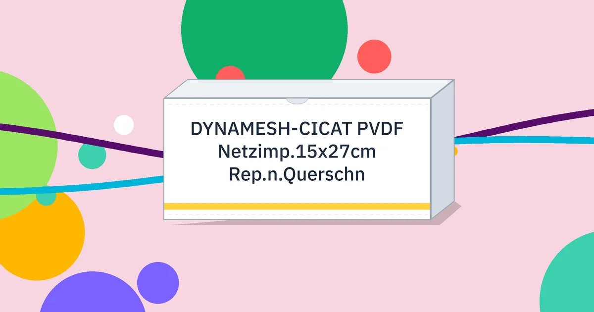 Symbolbild: Packung mit der Aufschrift DYNAMESH-CICAT PVDF Netzimp.15x27cm Rep.n.Querschn (PZN 19389259) – Verfügbarkeit und Bezug in Apotheken in Frankfurt am Main