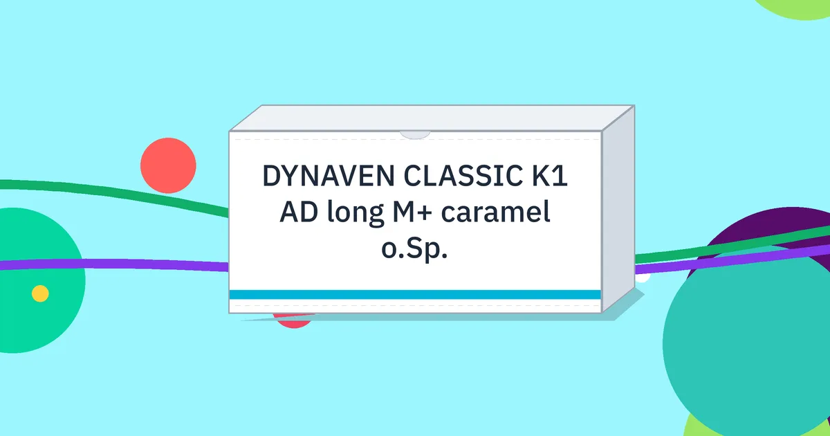 Symbolbild: Packung mit der Aufschrift DYNAVEN CLASSIC K1 AD long M+ caramel o.Sp. (PZN 18414392) – Verfügbarkeit und Bezug in Apotheken in Frankfurt am Main