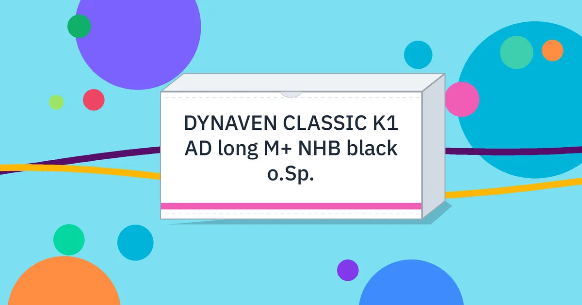 Symbolbild: Packung mit der Aufschrift DYNAVEN CLASSIC K1 AD long M+ NHB black o.Sp. (PZN 18414541) – Verfügbarkeit und Bezug in Apotheken in Frankfurt am Main
