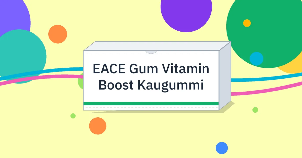 Symbolbild: Packung mit der Aufschrift EACE Gum Vitamin Boost Kaugummi (PZN 20136196) – Verfügbarkeit und Bezug in Apotheken in Frankfurt am Main