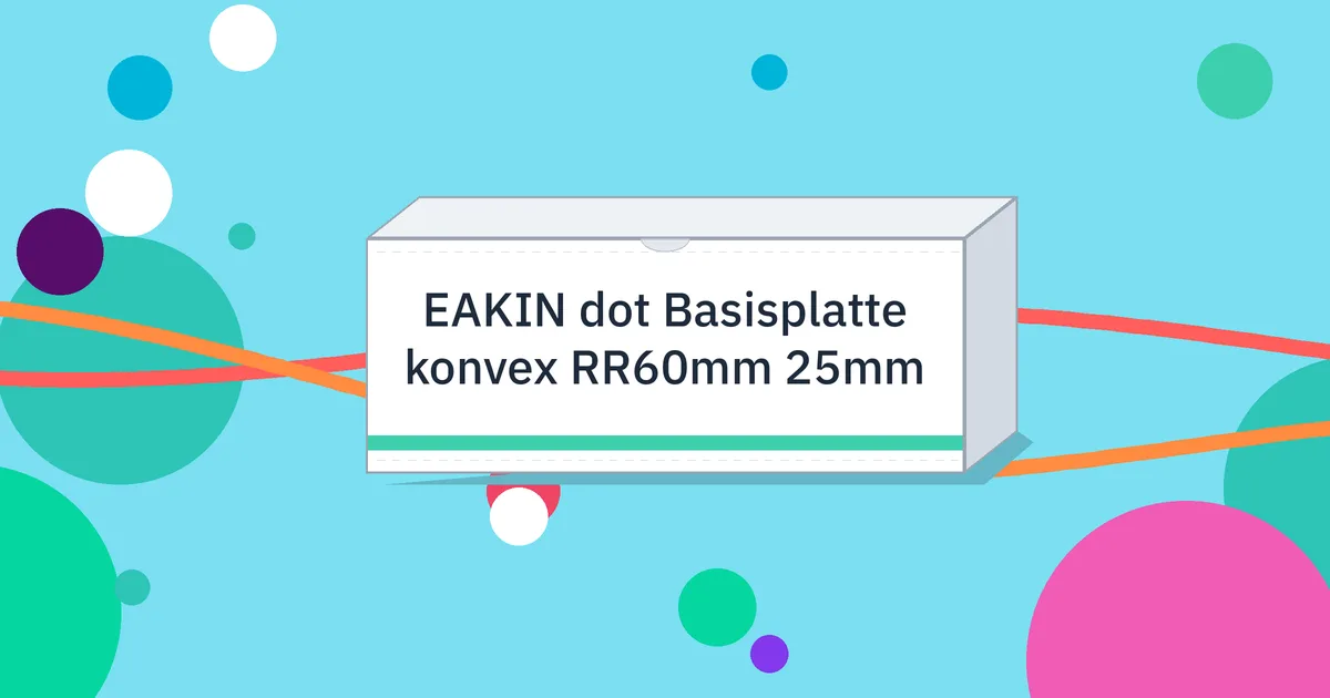 Symbolbild: Packung mit der Aufschrift EAKIN dot Basisplatte konvex RR60mm 25mm (PZN 15608919) – Verfügbarkeit und Bezug in Apotheken in Frankfurt am Main