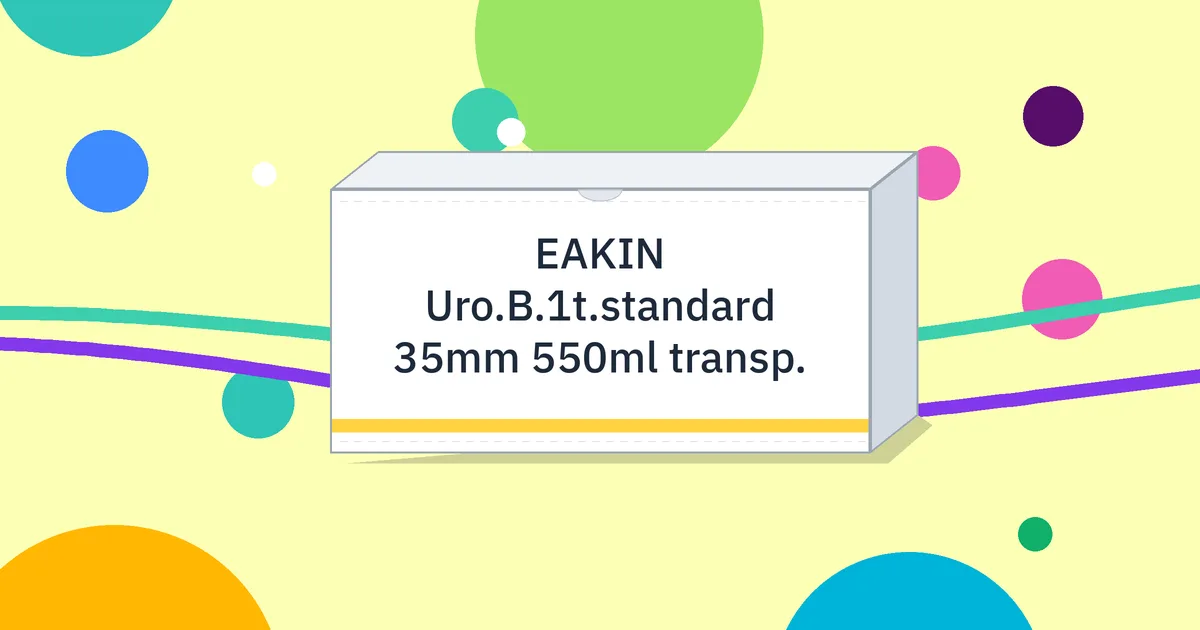Symbolbild: Packung mit der Aufschrift EAKIN Uro.B.1t.standard 35mm 550ml transp. (PZN 09642680) – Verfügbarkeit und Bezug in Apotheken in Frankfurt am Main