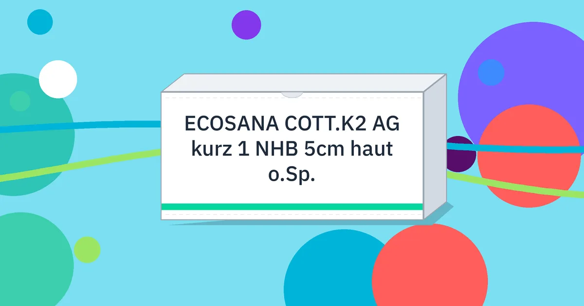 Symbolbild: Packung mit der Aufschrift ECOSANA COTT.K2 AG kurz 1 NHB 5cm haut o.Sp. (PZN 16948735) – Verfügbarkeit und Bezug in Apotheken in Frankfurt am Main