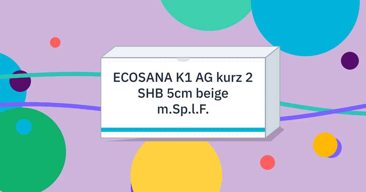 Symbolbild: Packung mit der Aufschrift ECOSANA K1 AG kurz 2 SHB 5cm beige m.Sp.l.F. (PZN 04726751) – Verfügbarkeit und Bezug in Apotheken in Frankfurt am Main