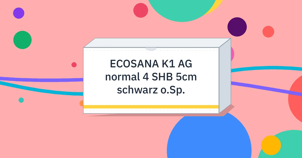 Symbolbild: Packung mit der Aufschrift ECOSANA K1 AG normal 4 SHB 5cm schwarz o.Sp. (PZN 04727957) – Verfügbarkeit und Bezug in Apotheken in Frankfurt am Main