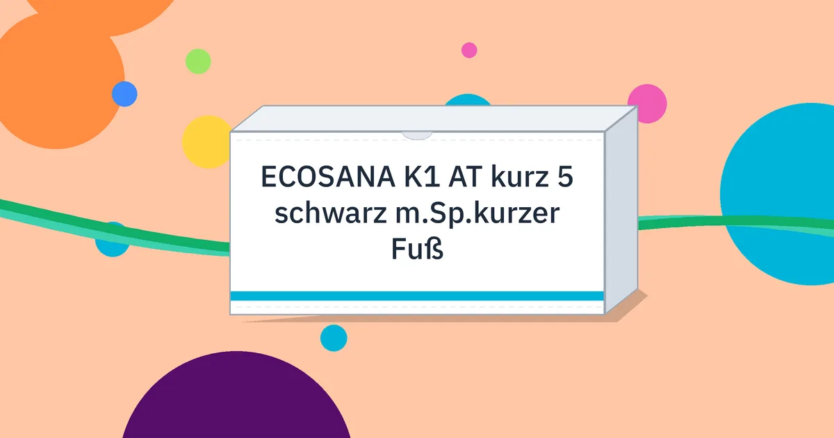 Symbolbild: Packung mit der Aufschrift ECOSANA K1 AT kurz 5 schwarz m.Sp.kurzer Fuß (PZN 04731947) – Verfügbarkeit und Bezug in Apotheken in Frankfurt am Main