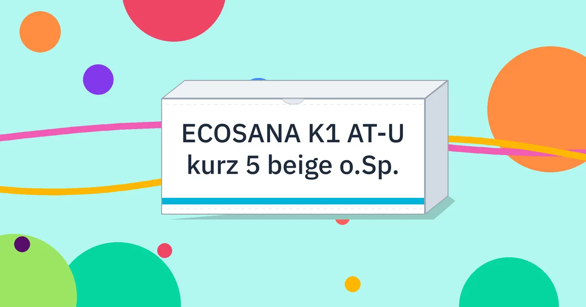 Symbolbild: Packung mit der Aufschrift ECOSANA K1 AT-U kurz 5 beige o.Sp. (PZN 04734584) – Verfügbarkeit und Bezug in Apotheken in Frankfurt am Main