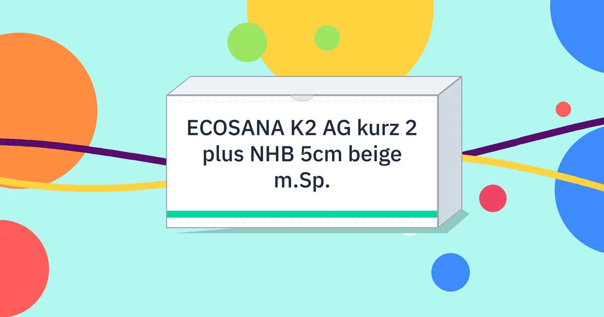 Symbolbild: Packung mit der Aufschrift ECOSANA K2 AG kurz 2 plus NHB 5cm beige m.Sp. (PZN 01394774) – Verfügbarkeit und Bezug in Apotheken in Frankfurt am Main