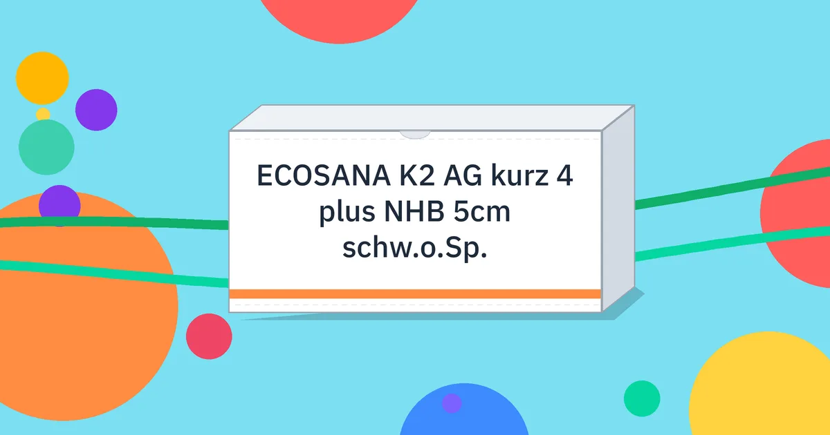 Symbolbild: Packung mit der Aufschrift ECOSANA K2 AG kurz 4 plus NHB 5cm schw.o.Sp. (PZN 01436811) – Verfügbarkeit und Bezug in Apotheken in Frankfurt am Main