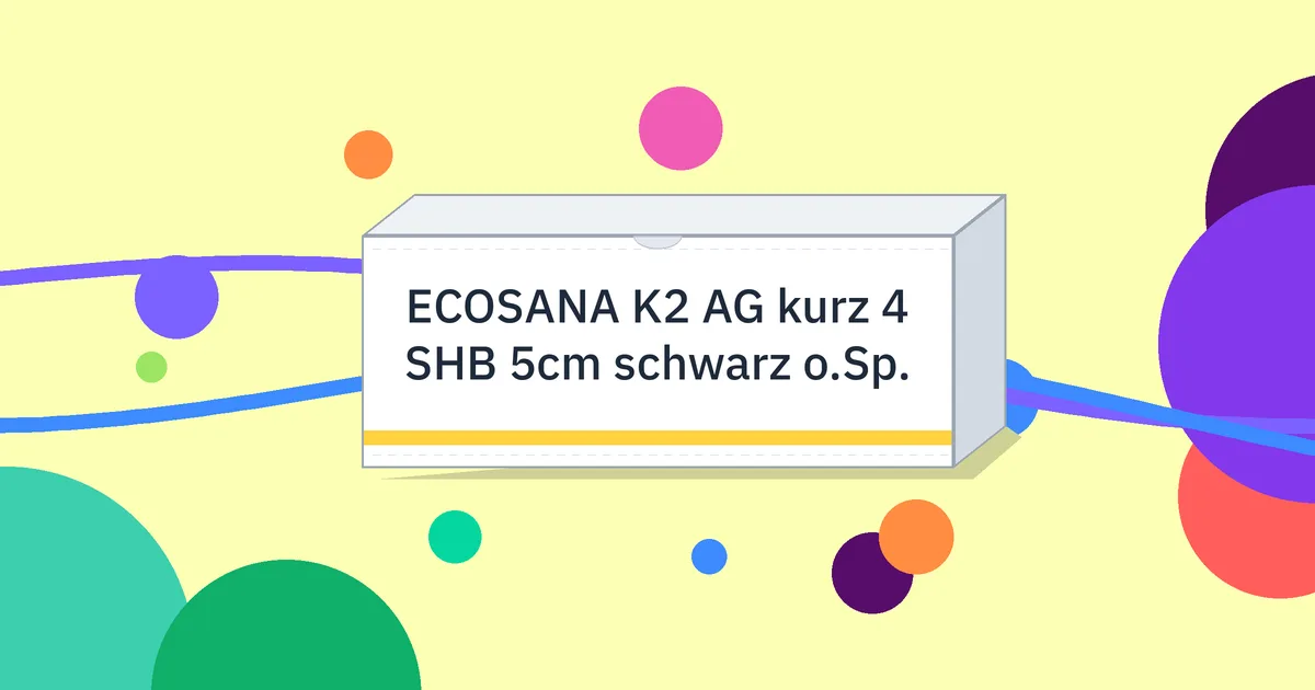 Symbolbild: Packung mit der Aufschrift ECOSANA K2 AG kurz 4 SHB 5cm schwarz o.Sp. (PZN 01435846) – Verfügbarkeit und Bezug in Apotheken in Frankfurt am Main