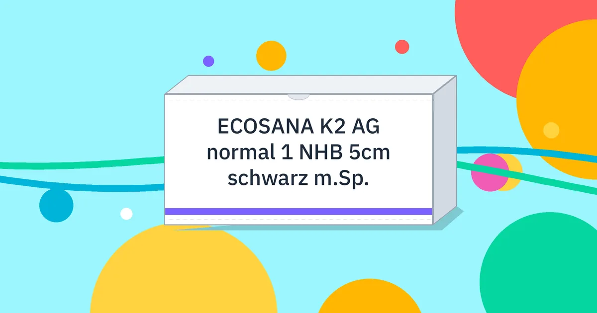 Symbolbild: Packung mit der Aufschrift ECOSANA K2 AG normal 1 NHB 5cm schwarz m.Sp. (PZN 01361970) – Verfügbarkeit und Bezug in Apotheken in Frankfurt am Main