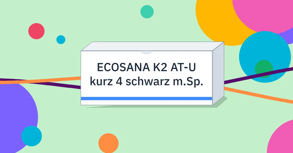 Symbolbild: Packung mit der Aufschrift ECOSANA K2 AT-U kurz 4 schwarz m.Sp. (PZN 01576050) – Verfügbarkeit und Bezug in Apotheken in Frankfurt am Main