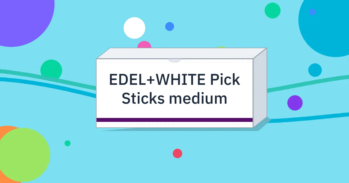 Symbolbild: Packung mit der Aufschrift EDEL+WHITE Pick Sticks medium (PZN 17180704) – Verfügbarkeit und Bezug in Apotheken in Frankfurt am Main