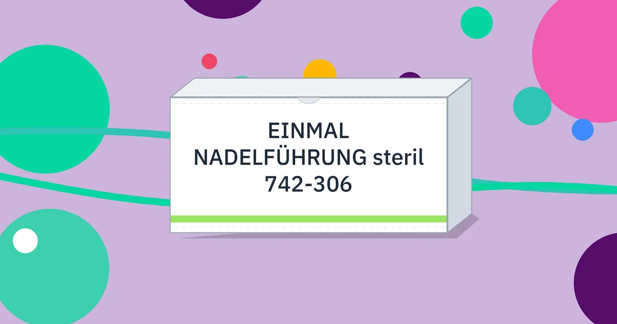 Symbolbild: Packung mit der Aufschrift EINMAL NADELFÜHRUNG steril 742-306 (PZN 16258769) – Verfügbarkeit und Bezug in Apotheken in Frankfurt am Main
