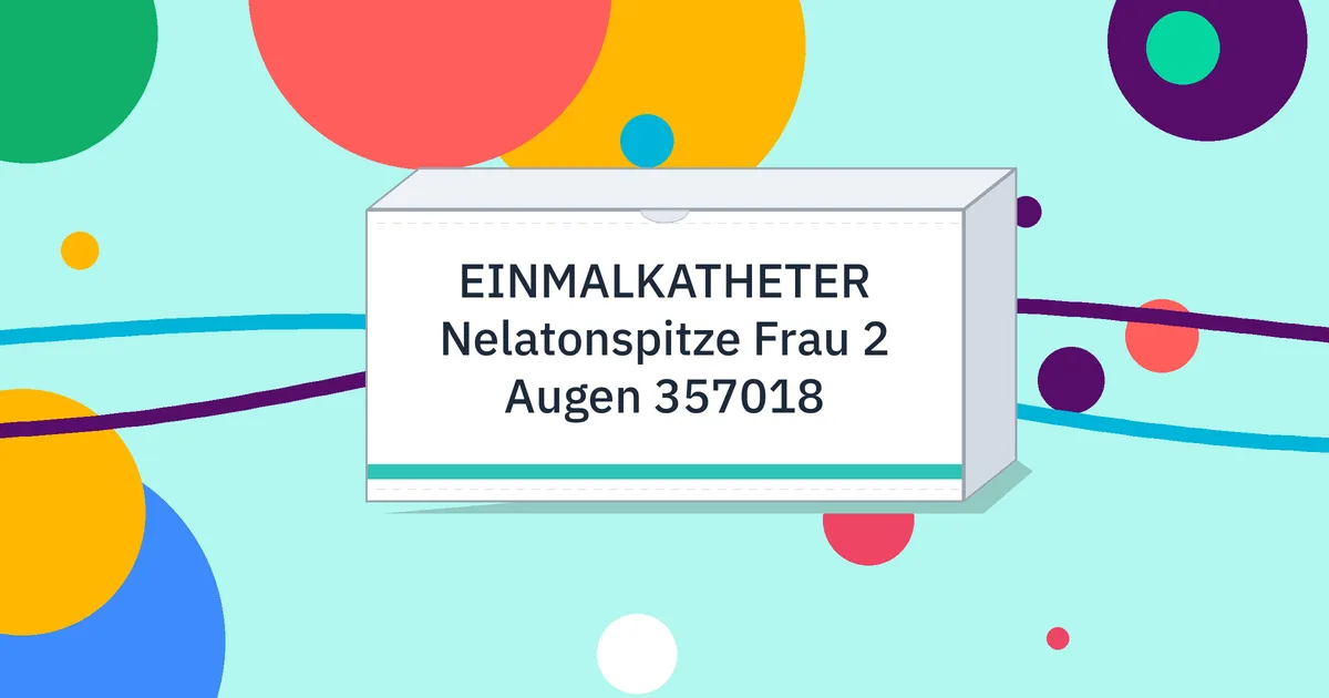 Symbolbild: Packung mit der Aufschrift EINMALKATHETER Nelatonspitze Frau 2 Augen 357018 (PZN 20288546) – Verfügbarkeit und Bezug in Apotheken in Frankfurt am Main