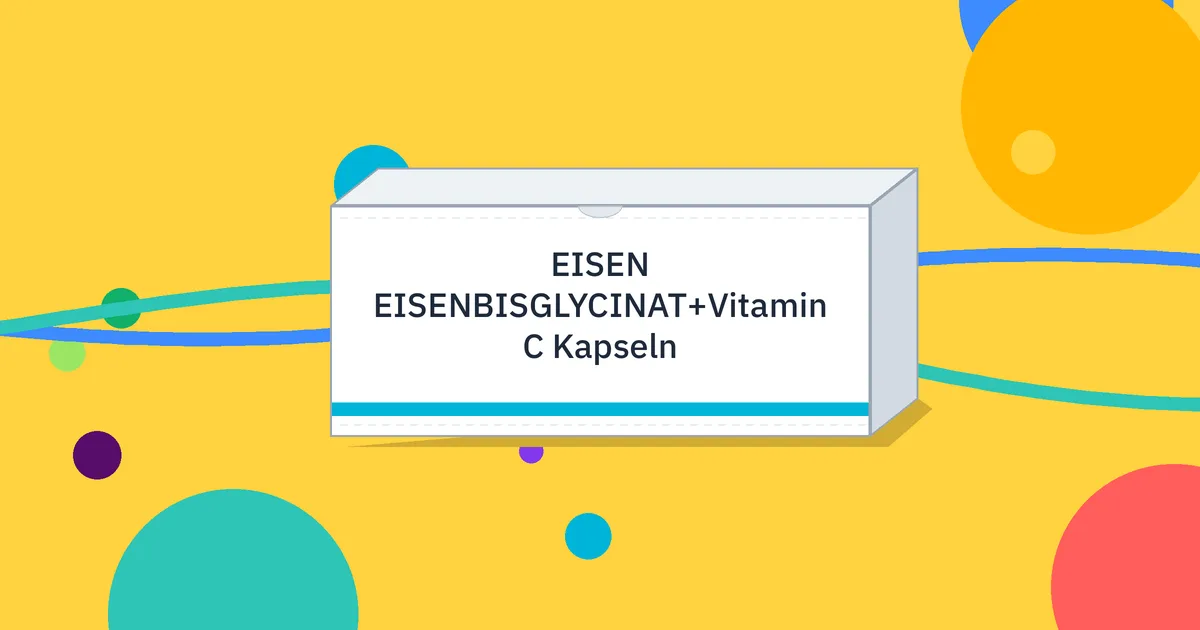 Symbolbild: Packung mit der Aufschrift EISEN EISENBISGLYCINAT+Vitamin C Kapseln (PZN 17968059) – Verfügbarkeit und Bezug in Apotheken in Frankfurt am Main