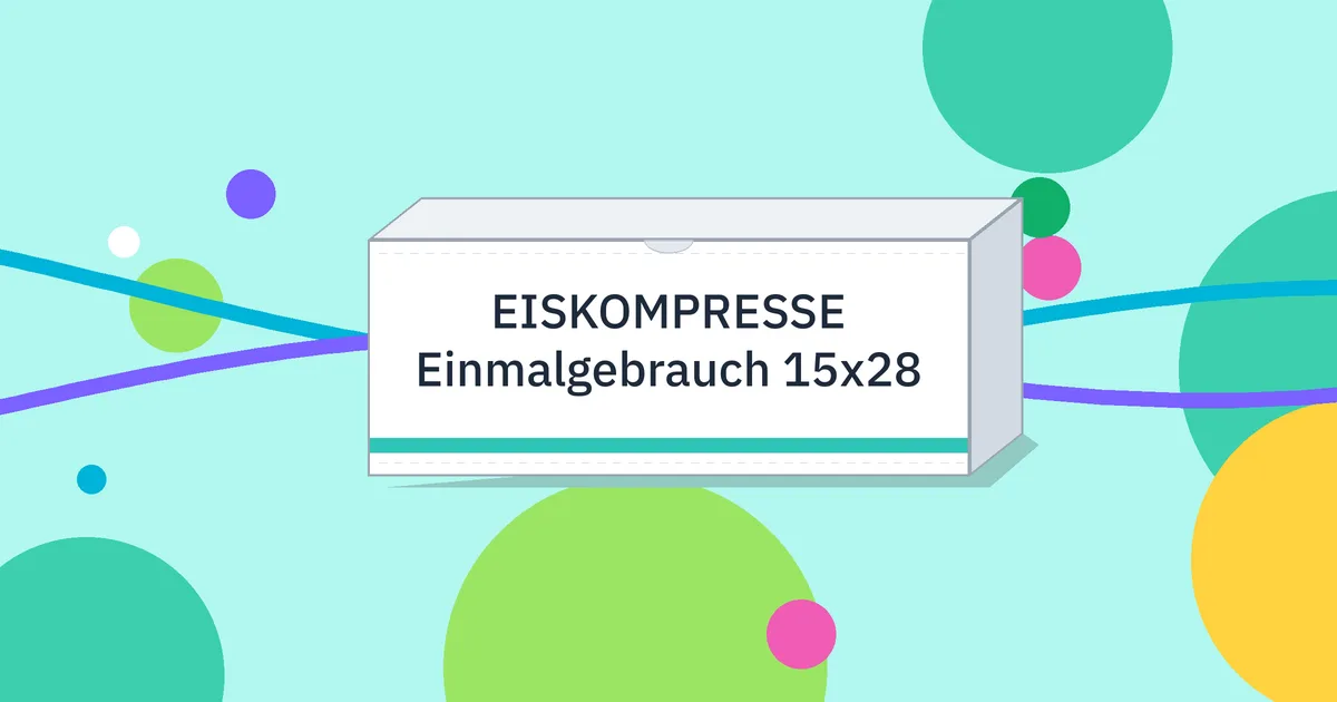 Symbolbild: Packung mit der Aufschrift EISKOMPRESSE Einmalgebrauch 15x28 (PZN 02438746) – Verfügbarkeit und Bezug in Apotheken in Frankfurt am Main