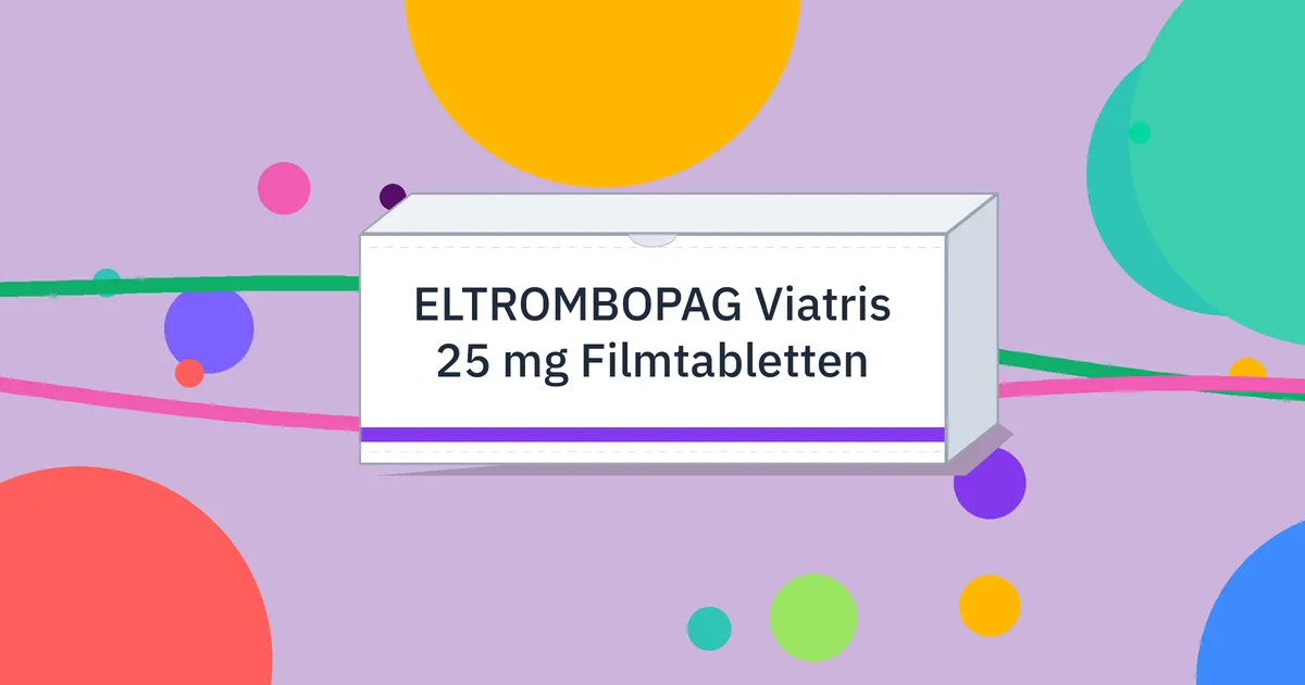 Symbolbild: Packung mit der Aufschrift ELTROMBOPAG Viatris 25 mg Filmtabletten (PZN 19691998) – Verfügbarkeit und Bezug in Apotheken in Frankfurt am Main