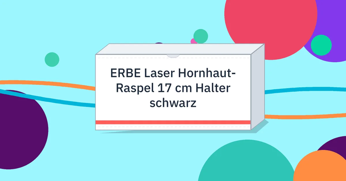 Symbolbild: Packung mit der Aufschrift ERBE Laser Hornhaut-Raspel 17 cm Halter schwarz (PZN 20052625) – Verfügbarkeit und Bezug in Apotheken in Frankfurt am Main