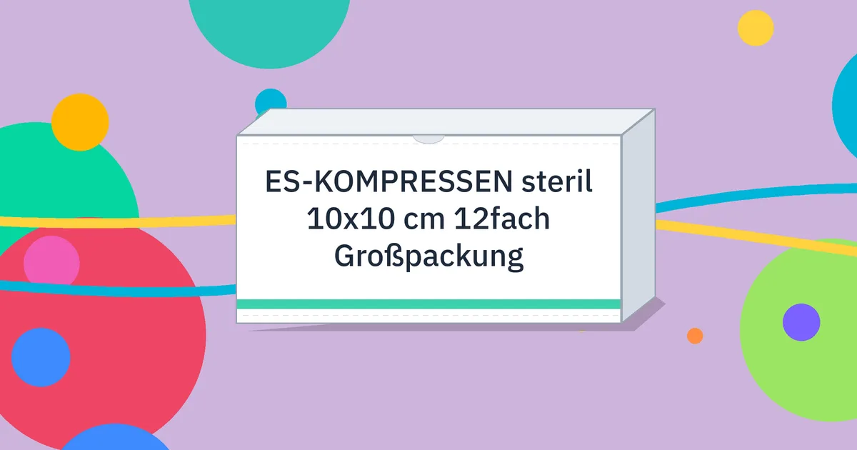 Symbolbild: Packung mit der Aufschrift ES-KOMPRESSEN steril 10x10 cm 12fach Großpackung (PZN 18853068) – Verfügbarkeit und Bezug in Apotheken in Frankfurt am Main