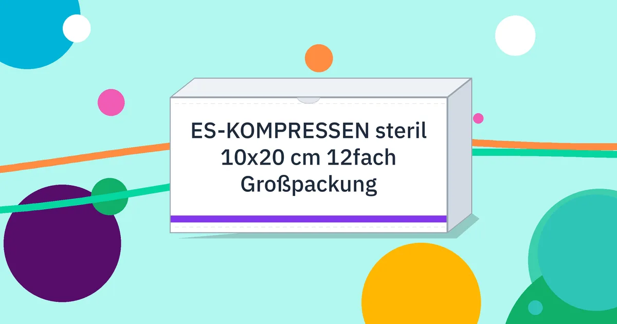 Symbolbild: Packung mit der Aufschrift ES-KOMPRESSEN steril 10x20 cm 12fach Großpackung (PZN 06454239) – Verfügbarkeit und Bezug in Apotheken in Frankfurt am Main