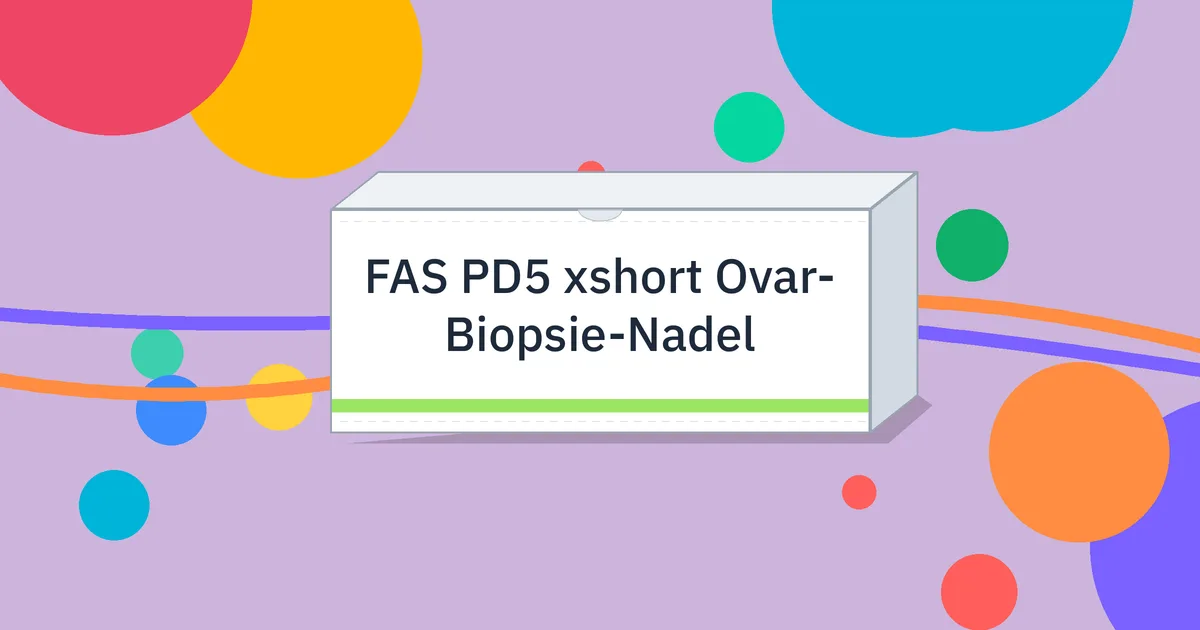 Symbolbild: Packung mit der Aufschrift FAS PD5 xshort Ovar-Biopsie-Nadel (PZN 19105196) – Verfügbarkeit und Bezug in Apotheken in Frankfurt am Main