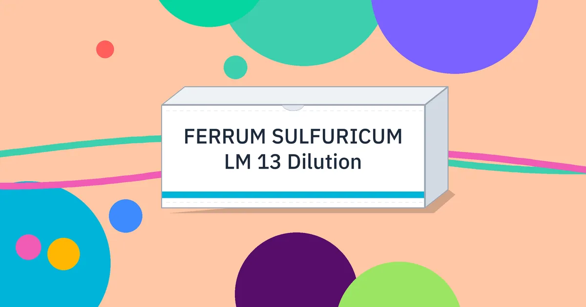 Symbolbild: Packung mit der Aufschrift FERRUM SULFURICUM LM 13 Dilution (PZN 12853512) – Verfügbarkeit und Bezug in Apotheken in Frankfurt am Main