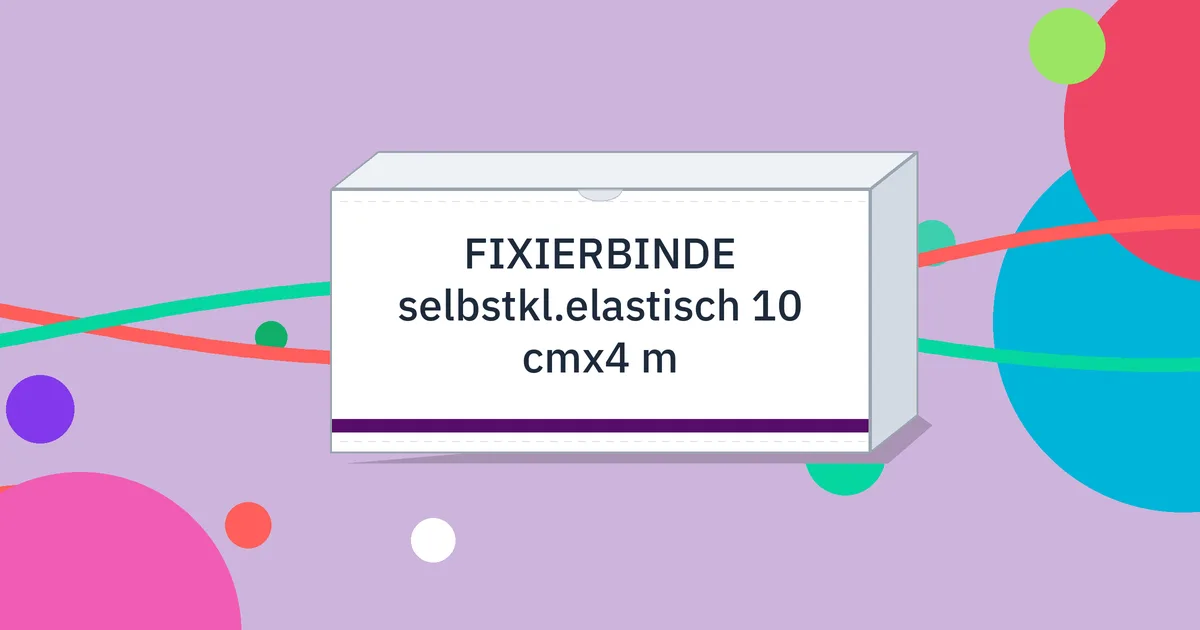 Symbolbild: Packung mit der Aufschrift FIXIERBINDE selbstkl.elastisch 10 cmx4 m (PZN 06931834) – Verfügbarkeit und Bezug in Apotheken in Frankfurt am Main