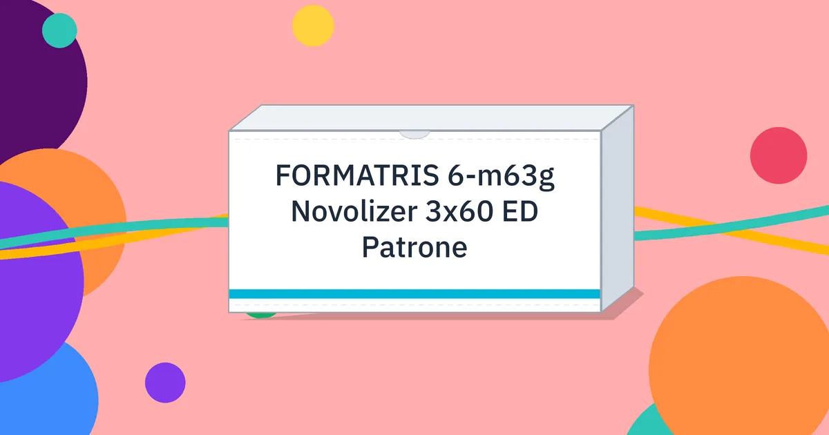 Symbolbild: Packung mit der Aufschrift FORMATRIS 6-m63g Novolizer 3x60 ED Patrone (PZN 09617682) – Verfügbarkeit und Bezug in Apotheken in Frankfurt am Main