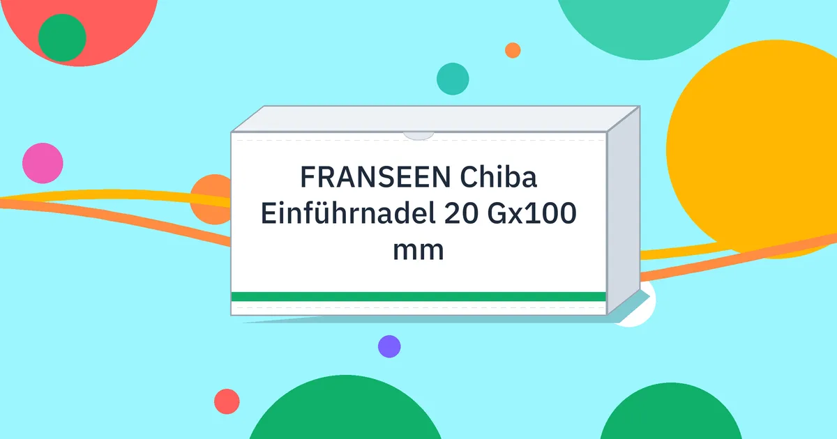 Symbolbild: Packung mit der Aufschrift FRANSEEN Chiba Einführnadel 20 Gx100 mm (PZN 16920346) – Verfügbarkeit und Bezug in Apotheken in Frankfurt am Main