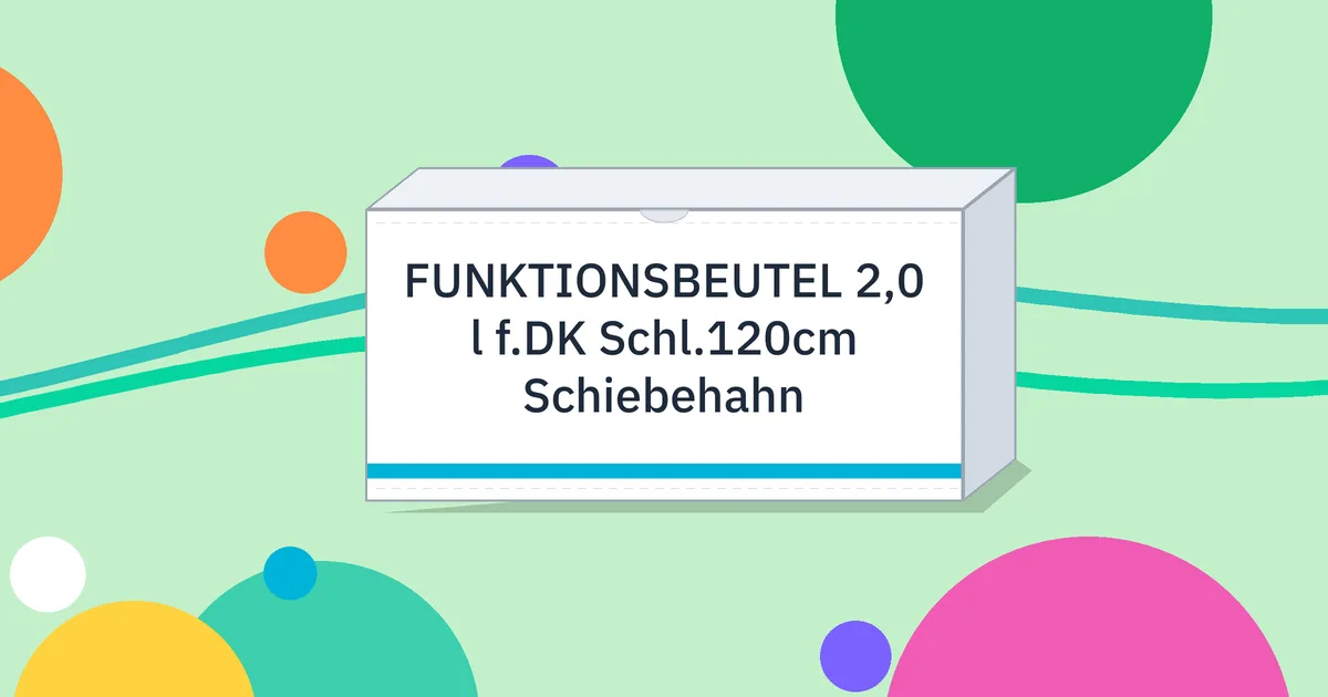 Symbolbild: Packung mit der Aufschrift FUNKTIONSBEUTEL 2,0 l f.DK Schl.120cm Schiebehahn (PZN 06098170) – Verfügbarkeit und Bezug in Apotheken in Frankfurt am Main