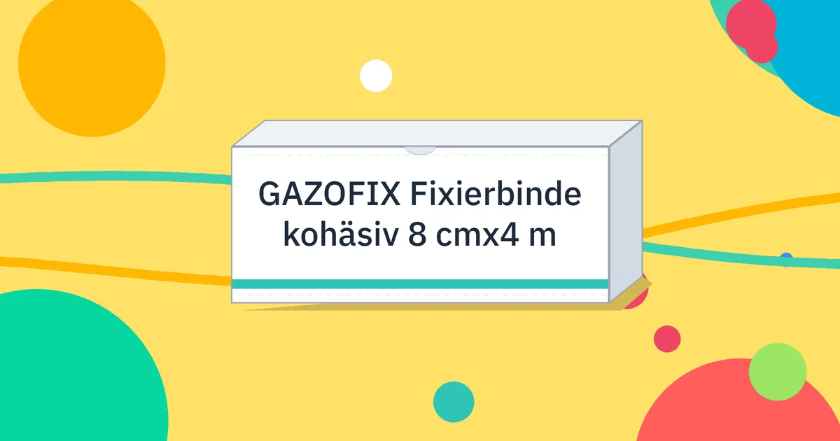 Symbolbild: Packung mit der Aufschrift GAZOFIX Fixierbinde kohäsiv 8 cmx4 m (PZN 11587801) – Verfügbarkeit und Bezug in Apotheken in Frankfurt am Main