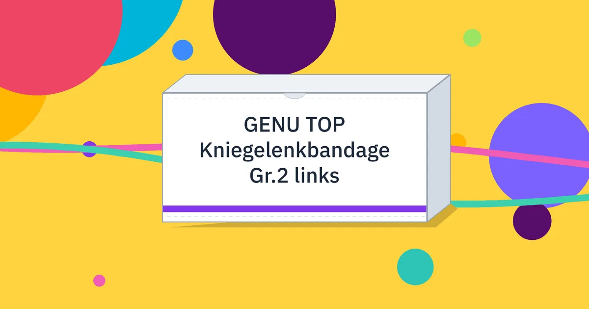 Symbolbild: Packung mit der Aufschrift GENU TOP Kniegelenkbandage Gr.2 links (PZN 05045869) – Verfügbarkeit und Bezug in Apotheken in Frankfurt am Main