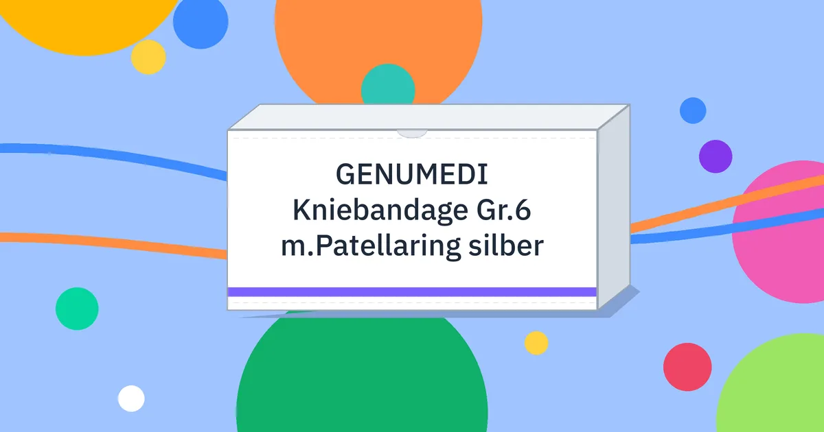 Symbolbild: Packung mit der Aufschrift GENUMEDI Kniebandage Gr.6 m.Patellaring silber (PZN 18491300) – Verfügbarkeit und Bezug in Apotheken in Frankfurt am Main
