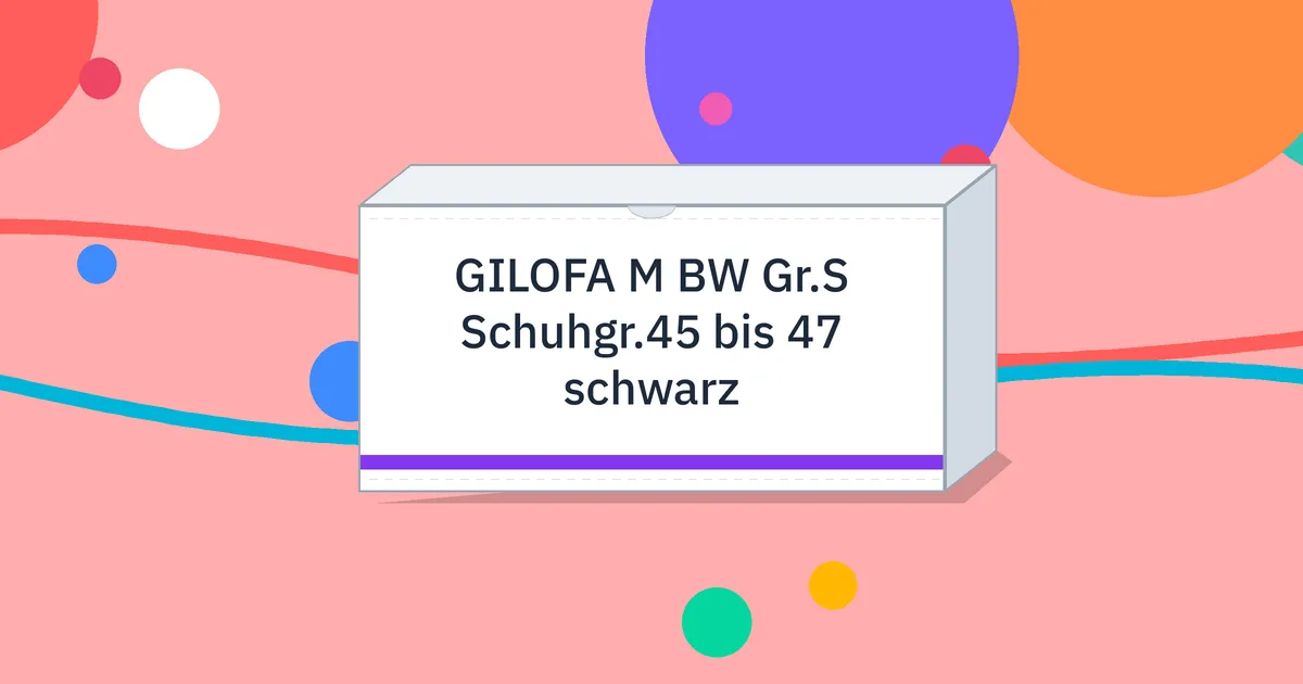 Symbolbild: Packung mit der Aufschrift GILOFA M BW Gr.S Schuhgr.45 bis 47 schwarz (PZN 16724421) – Verfügbarkeit und Bezug in Apotheken in Frankfurt am Main