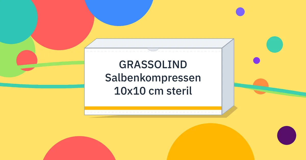 Symbolbild: Packung mit der Aufschrift GRASSOLIND Salbenkompressen 10x10 cm steril (PZN 18274761) – Verfügbarkeit und Bezug in Apotheken in Frankfurt am Main