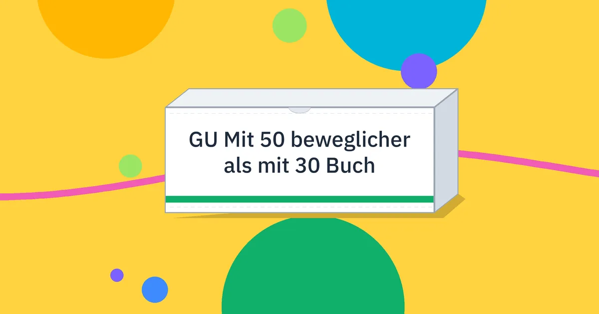 Symbolbild: Packung mit der Aufschrift GU Mit 50 beweglicher als mit 30 Buch (PZN 19850468) – Verfügbarkeit und Bezug in Apotheken in Frankfurt am Main
