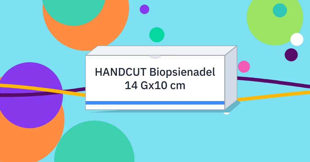 Symbolbild: Packung mit der Aufschrift HANDCUT Biopsienadel 14 Gx10 cm (PZN 16921512) – Verfügbarkeit und Bezug in Apotheken in Frankfurt am Main