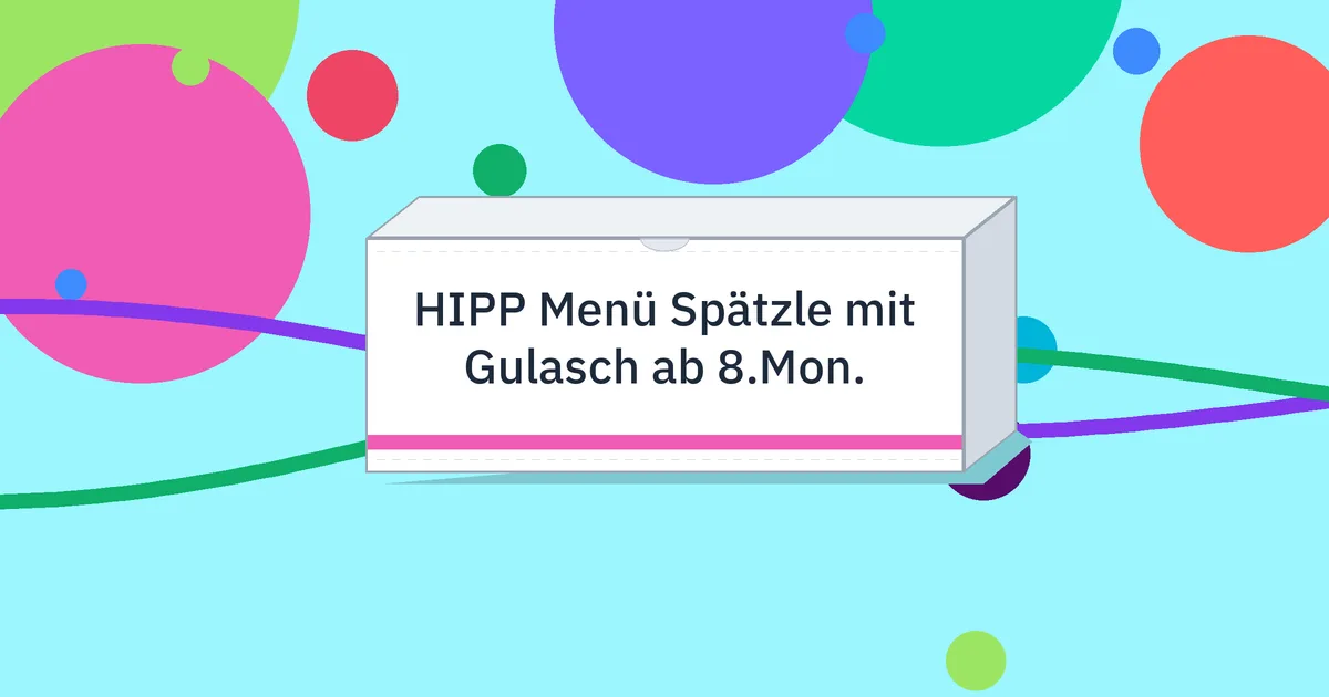 Symbolbild: Packung mit der Aufschrift HIPP Menü Spätzle mit Gulasch ab 8.Mon. (PZN 19383653) – Verfügbarkeit und Bezug in Apotheken in Frankfurt am Main