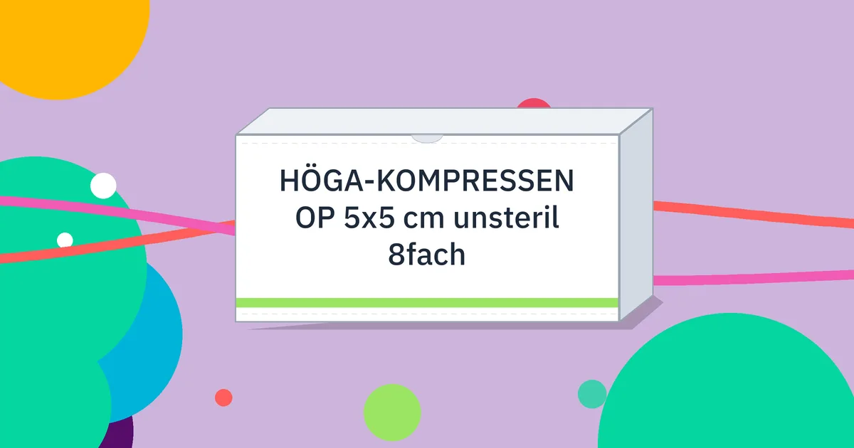 Symbolbild: Packung mit der Aufschrift HÖGA-KOMPRESSEN OP 5x5 cm unsteril 8fach (PZN 04401658) – Verfügbarkeit und Bezug in Apotheken in Frankfurt am Main
