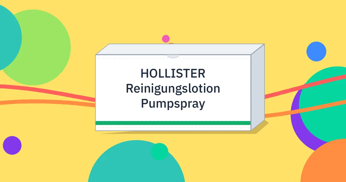 Symbolbild: Packung mit der Aufschrift HOLLISTER Reinigungslotion Pumpspray (PZN 16957958) – Verfügbarkeit und Bezug in Apotheken in Frankfurt am Main