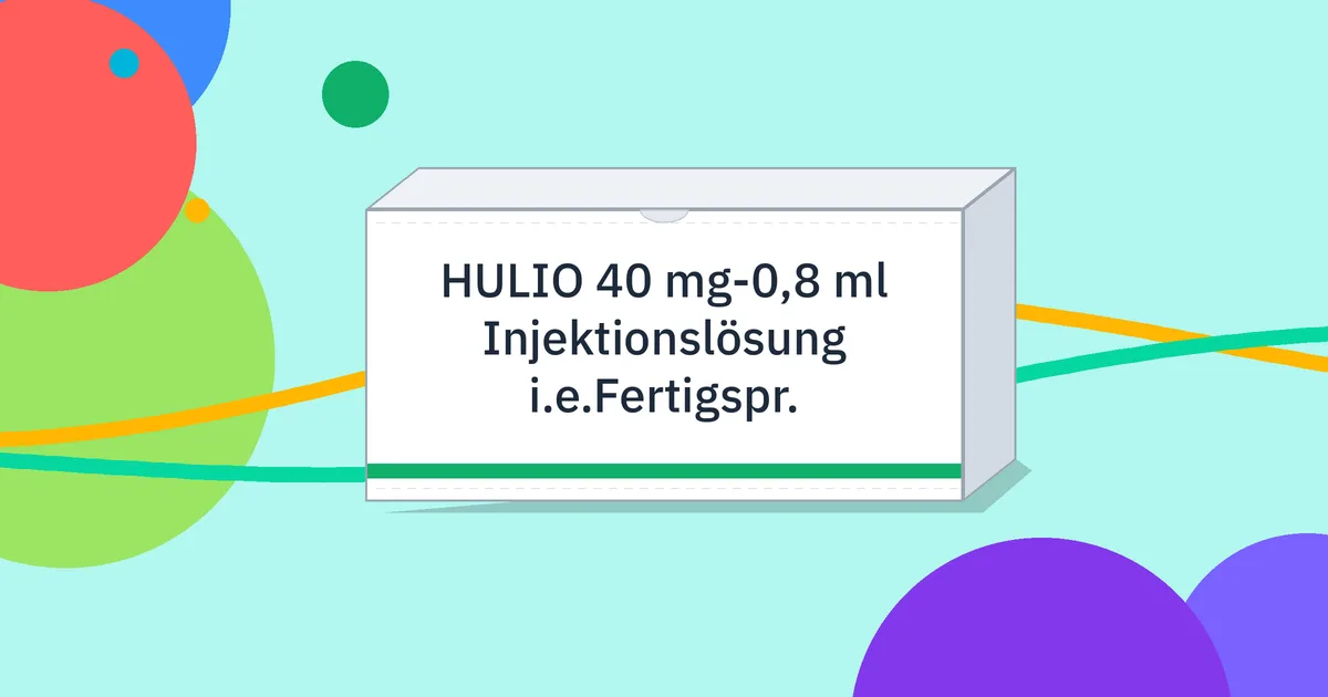 Symbolbild: Packung mit der Aufschrift HULIO 40 mg-0,8 ml Injektionslösung i.e.Fertigspr. (PZN 15862960) – Verfügbarkeit und Bezug in Apotheken in Frankfurt am Main
