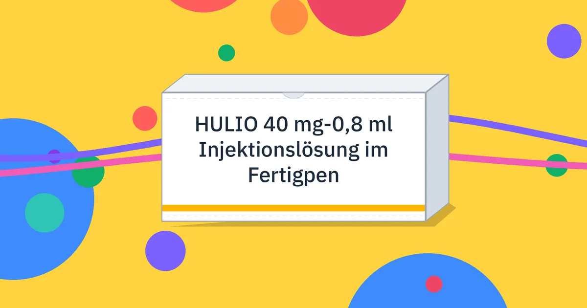 Symbolbild: Packung mit der Aufschrift HULIO 40 mg-0,8 ml Injektionslösung im Fertigpen (PZN 16759483) – Verfügbarkeit und Bezug in Apotheken in Frankfurt am Main