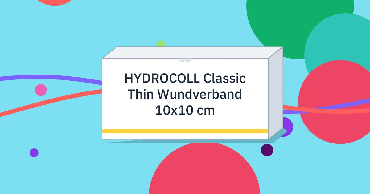 Symbolbild: Packung mit der Aufschrift HYDROCOLL Classic Thin Wundverband 10x10 cm (PZN 20573778) – Verfügbarkeit und Bezug in Apotheken in Frankfurt am Main