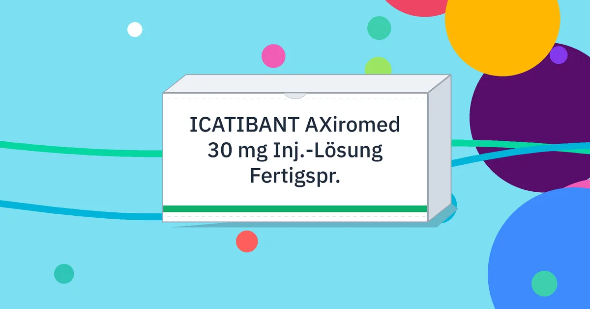 Symbolbild: Packung mit der Aufschrift ICATIBANT AXiromed 30 mg Inj.-Lösung Fertigspr. (PZN 18058885) – Verfügbarkeit und Bezug in Apotheken in Frankfurt am Main
