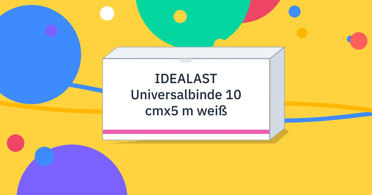 Symbolbild: Packung mit der Aufschrift IDEALAST Universalbinde 10 cmx5 m weiß (PZN 18117205) – Verfügbarkeit und Bezug in Apotheken in Frankfurt am Main