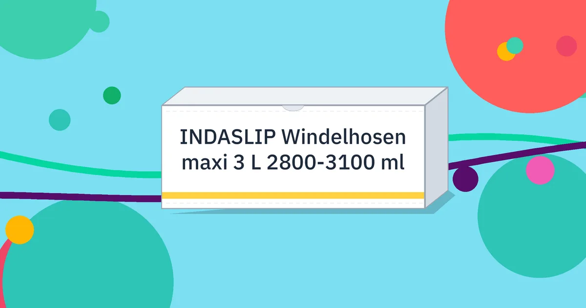 Symbolbild: Packung mit der Aufschrift INDASLIP Windelhosen maxi 3 L 2800-3100 ml (PZN 09922669) – Verfügbarkeit und Bezug in Apotheken in Frankfurt am Main