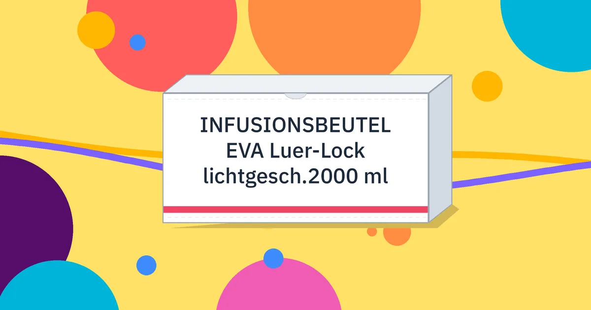 Symbolbild: Packung mit der Aufschrift INFUSIONSBEUTEL EVA Luer-Lock lichtgesch.2000 ml (PZN 11094398) – Verfügbarkeit und Bezug in Apotheken in Frankfurt am Main