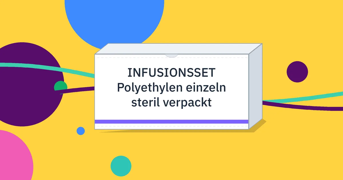 Symbolbild: Packung mit der Aufschrift INFUSIONSSET Polyethylen einzeln steril verpackt (PZN 00465325) – Verfügbarkeit und Bezug in Apotheken in Frankfurt am Main