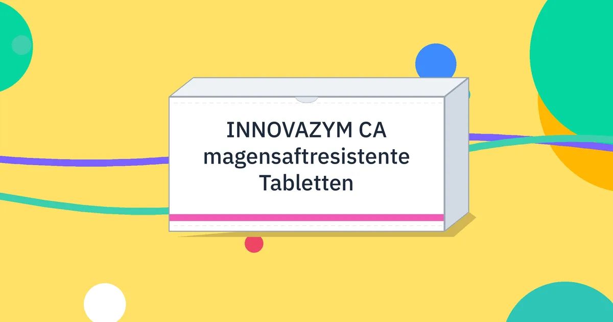 Symbolbild: Packung mit der Aufschrift INNOVAZYM CA magensaftresistente Tabletten (PZN 12650358) – Verfügbarkeit und Bezug in Apotheken in Frankfurt am Main